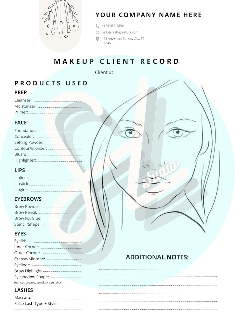 EDITABLE Makeup Client Record, Makeup Artist Face Chart, Makeup Artist ...