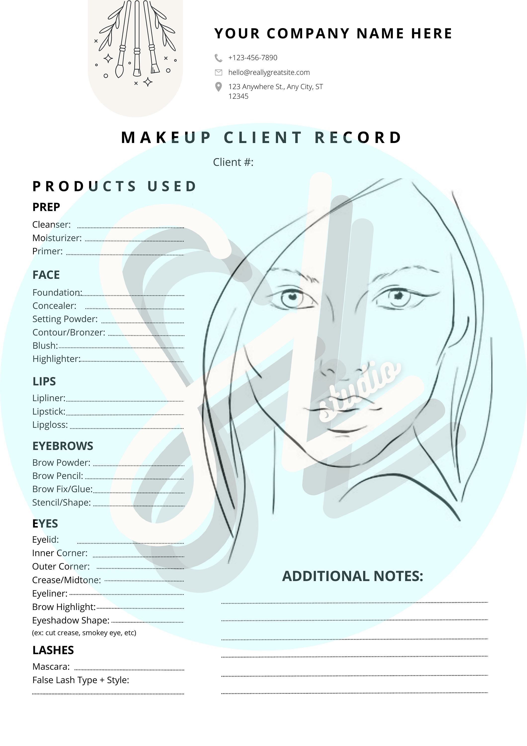 EDITABLE Makeup Client Record, Makeup Artist Face Chart, Makeup Artist ...