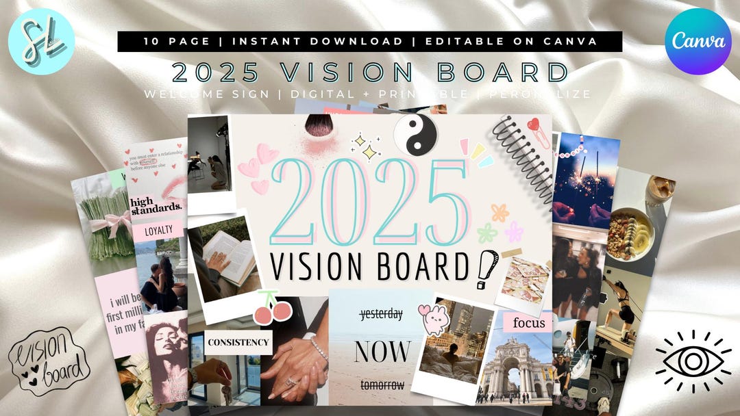 Editable 2025 Vision Board Template – Printable & Digital Canva Design ...