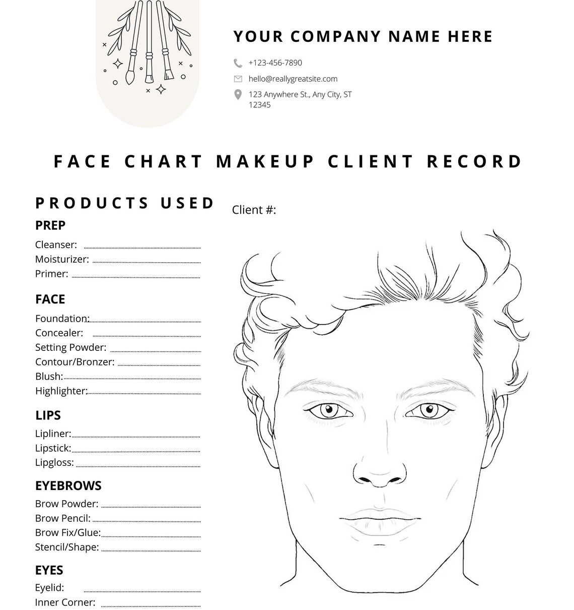 EDITABLE Face Chart Makeup Client Records, Makeup Artist Face Charts ...