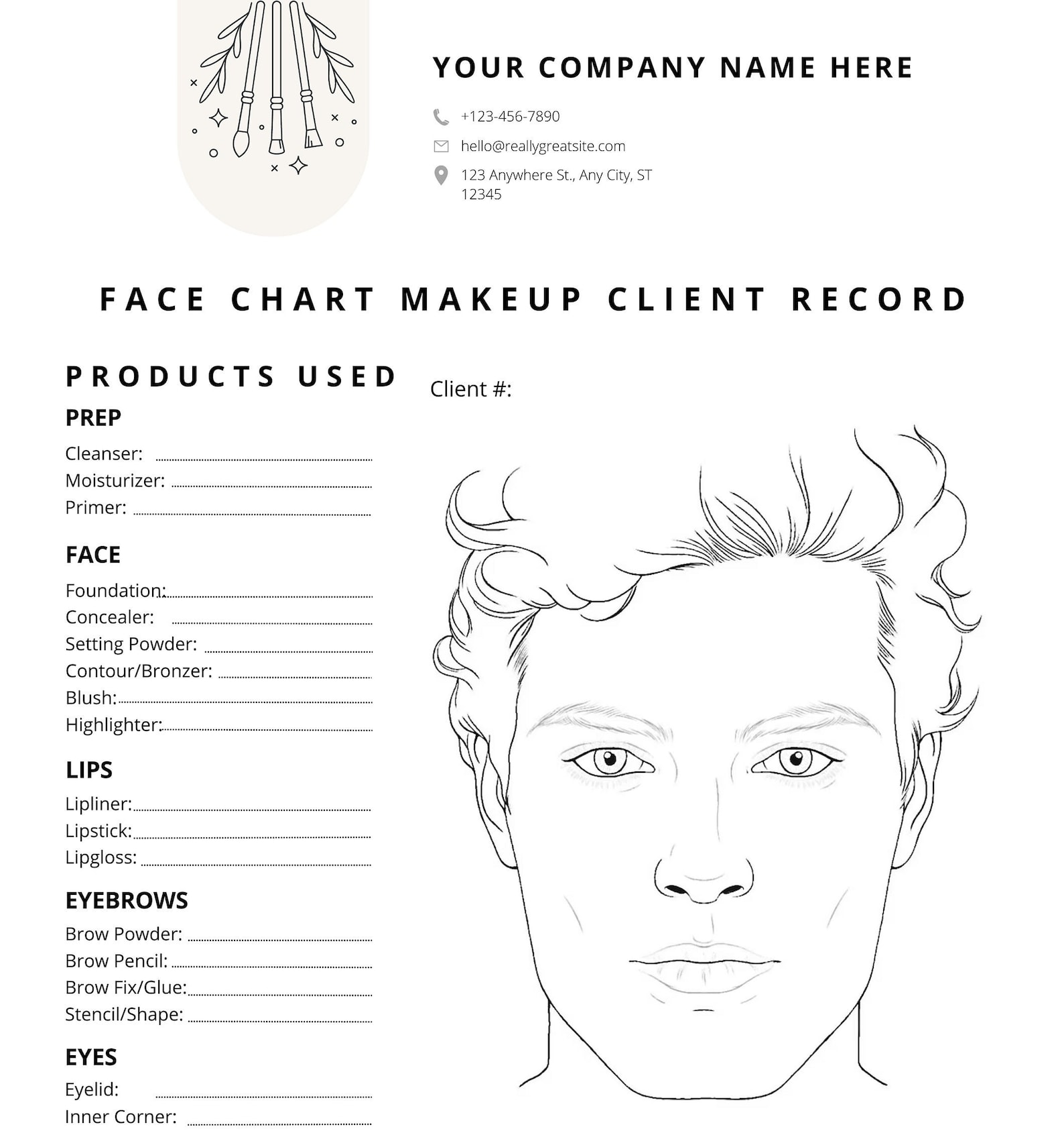 EDITABLE Face Chart Makeup Client Records, Makeup Artist Face Charts ...