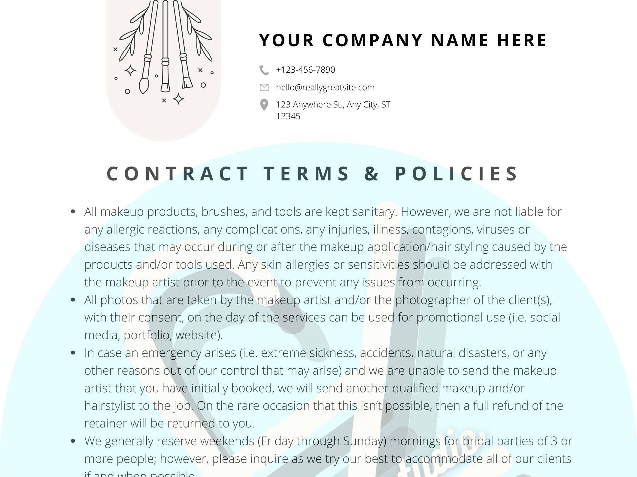 EDITABLE Makeup Client Contract and Policies Template, Freelance Makeup ...