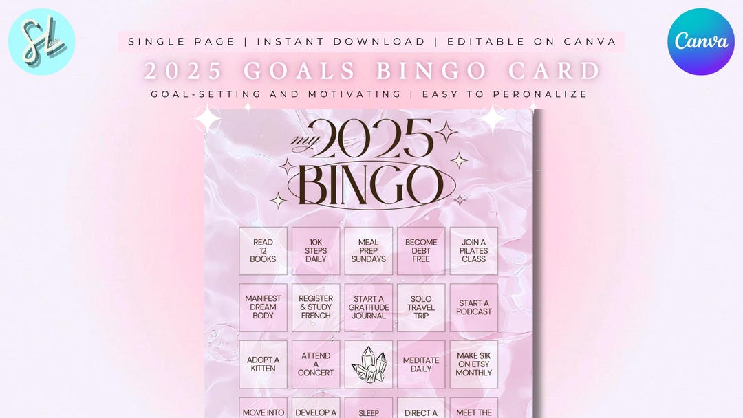 2025 Pink Goals Bingo Card | Digital Download, Printable Goal Tracker ...