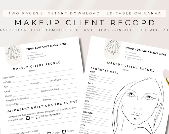 Editable Makeup Face Chart | Makeup Artist Template | Makeup Artist Document | Editable Makeup ...