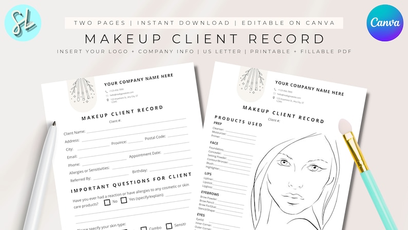EDITABLE Makeup Client Record, Makeup Artist Face Chart, Makeup Artist ...