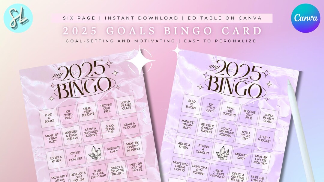 2025 Goals Bingo Card | Digital Download, Printable Goal Tracker ...