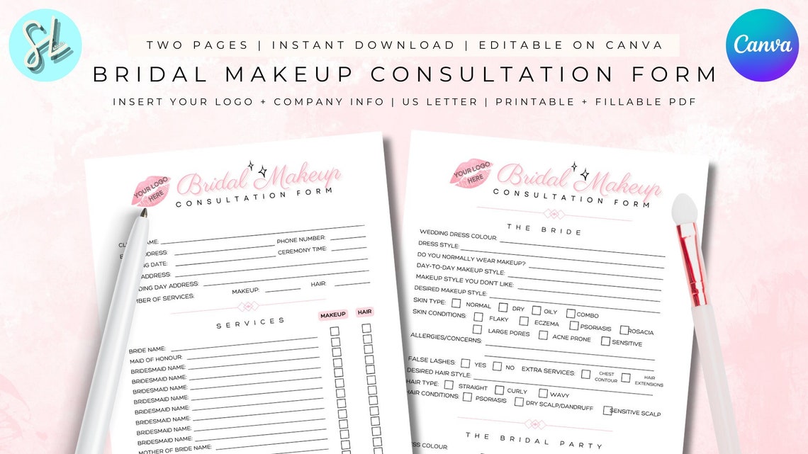 EDITABLE Bridal Makeup Consultation Form Template Bridal - Etsy