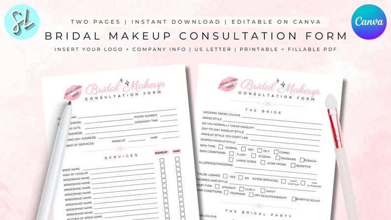 EDITABLE Bridal Makeup Consultation Form Template, Bridal Makeup ...