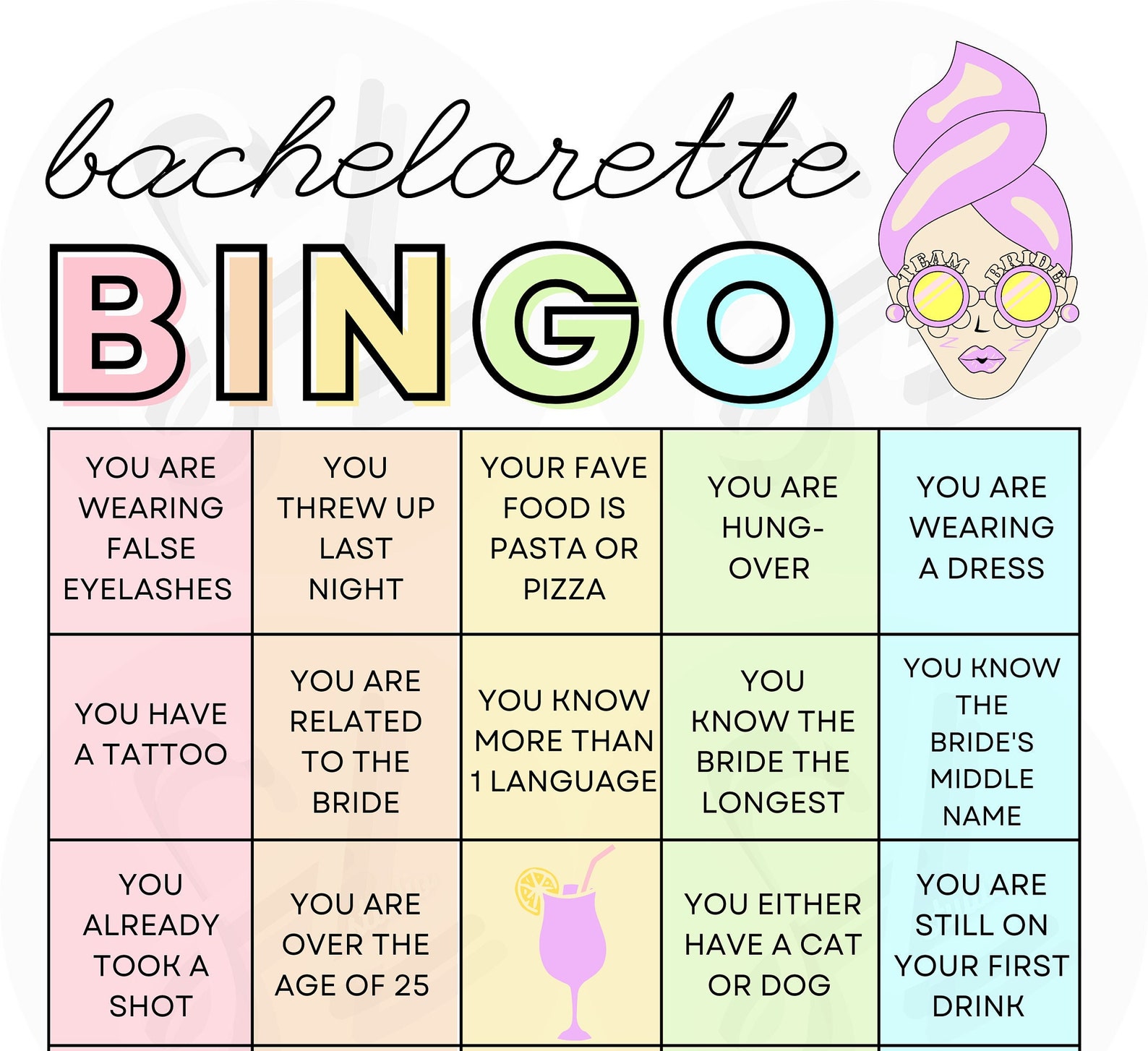 Editable Bachelorette Bingo Game Bachelorette Party Games