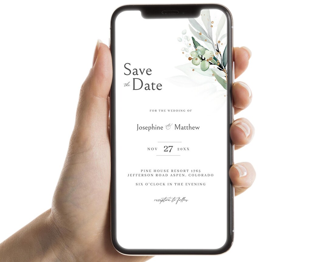 Greenery Watercolor Phone Save the Date Template Electronic - Etsy