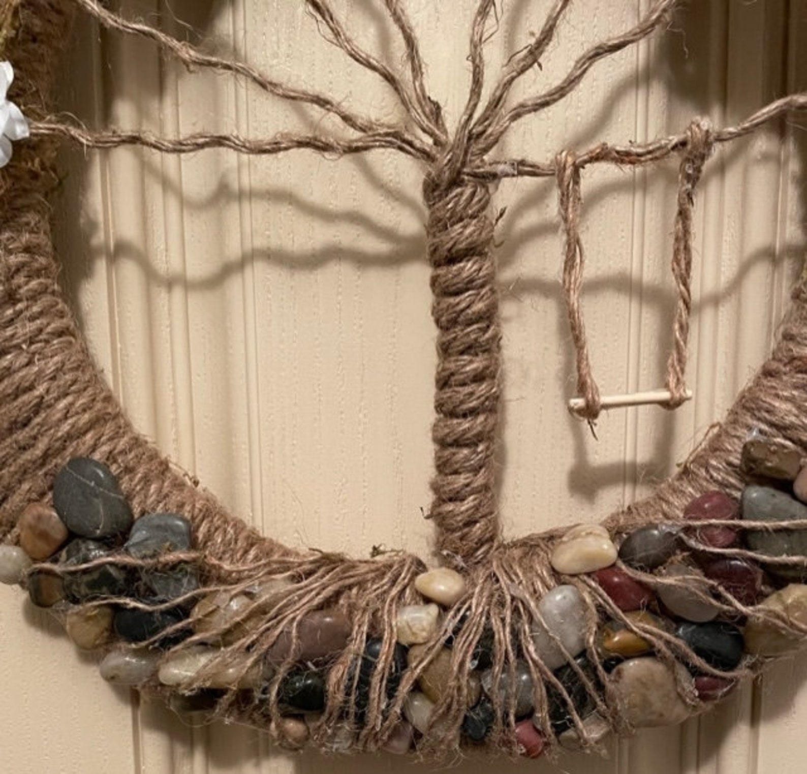 Tree of Life Wreath With White Flowers 14"farmhouse Nautical Jute Rope ...