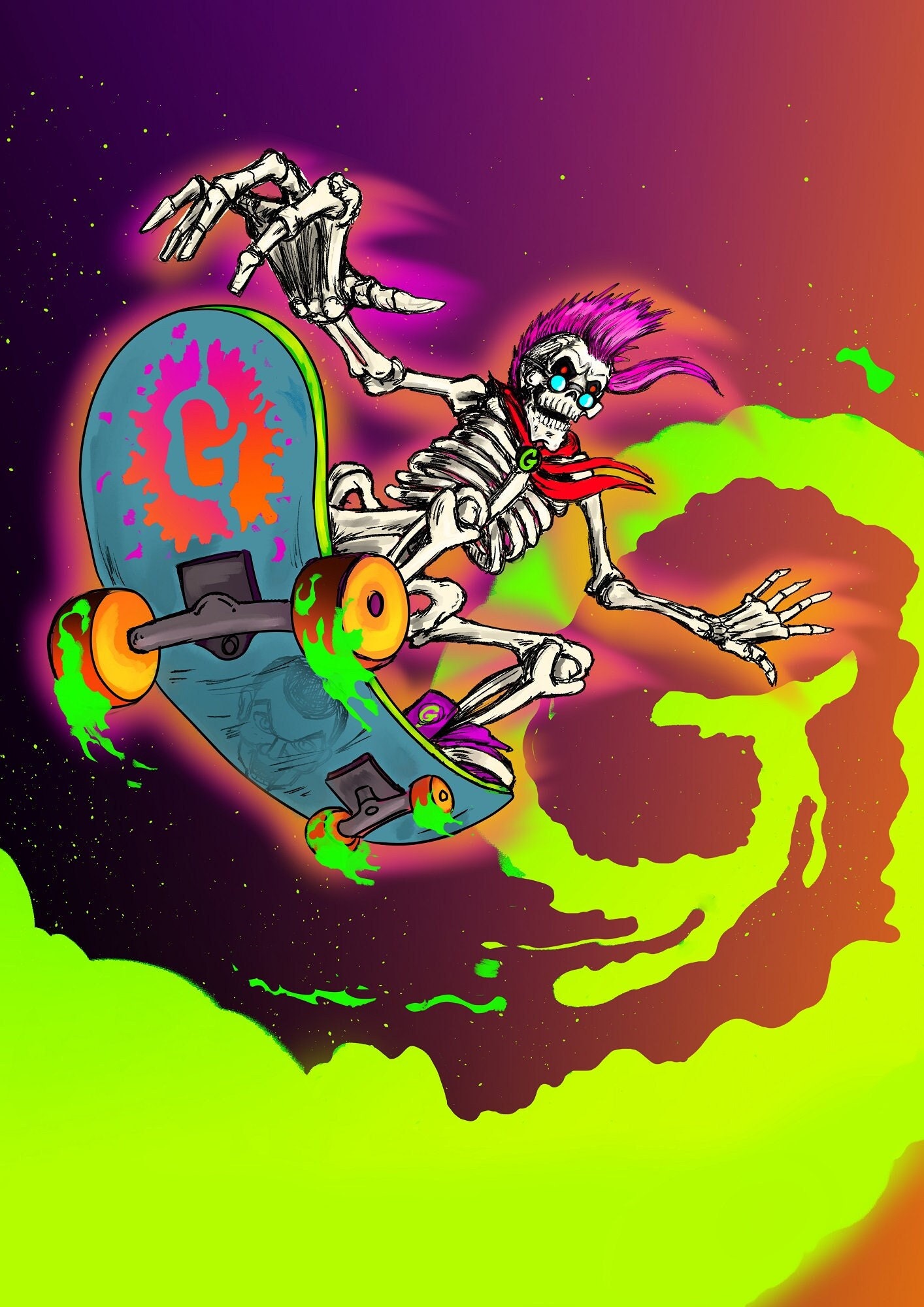 Curly the Skeleton Skateboarding Goosebumps Print 11 X 17 - Etsy