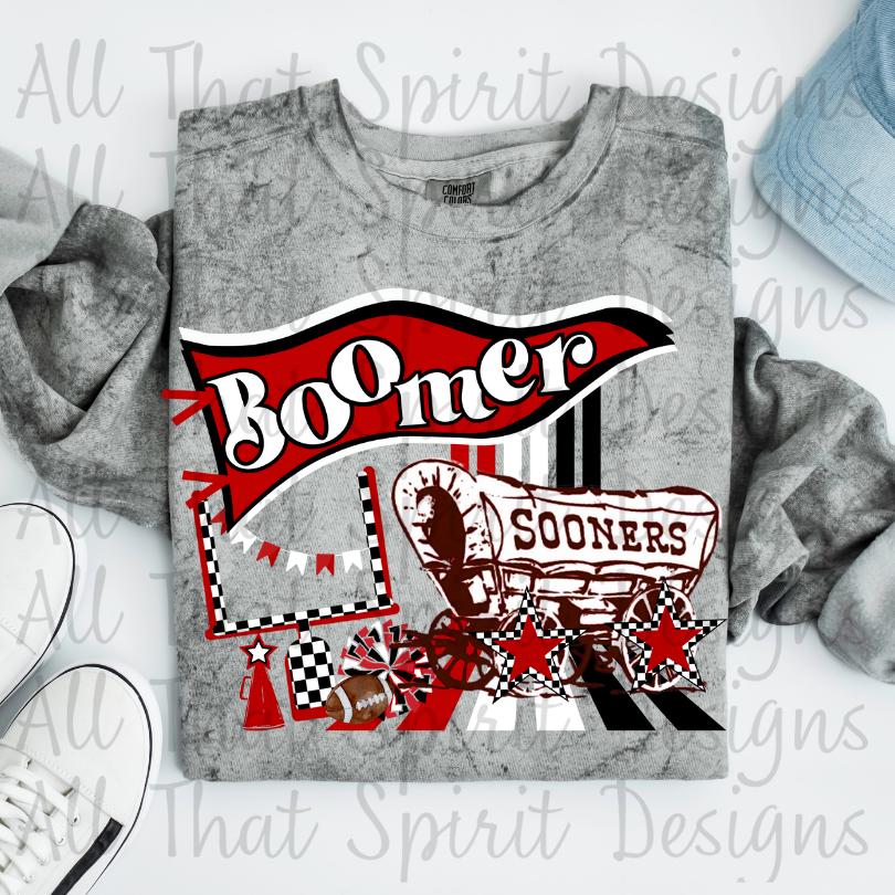 Mascot Pennant Boomer Red Crimson White Black School Spirit PNG DTF ...