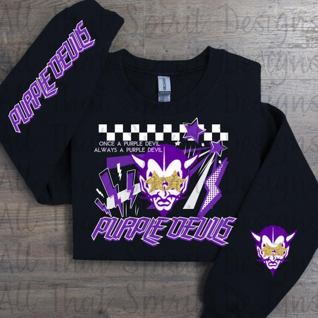 Mascot Purple Devils White Black School Spirit PNG DTF Sublimation Custom Customize Cheer ...