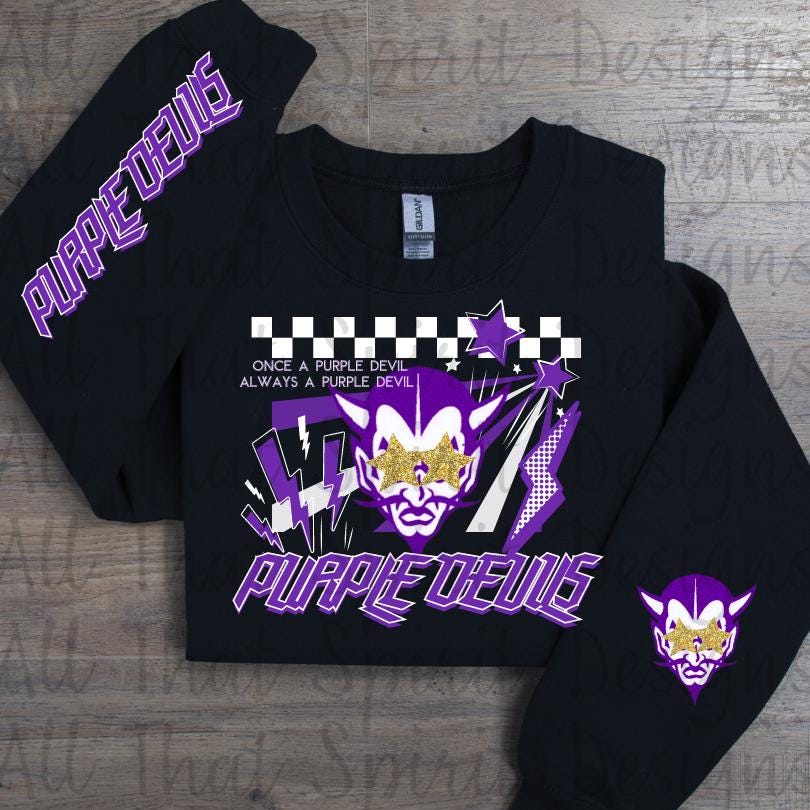 Mascot Purple Devils White Black School Spirit PNG DTF Sublimation ...