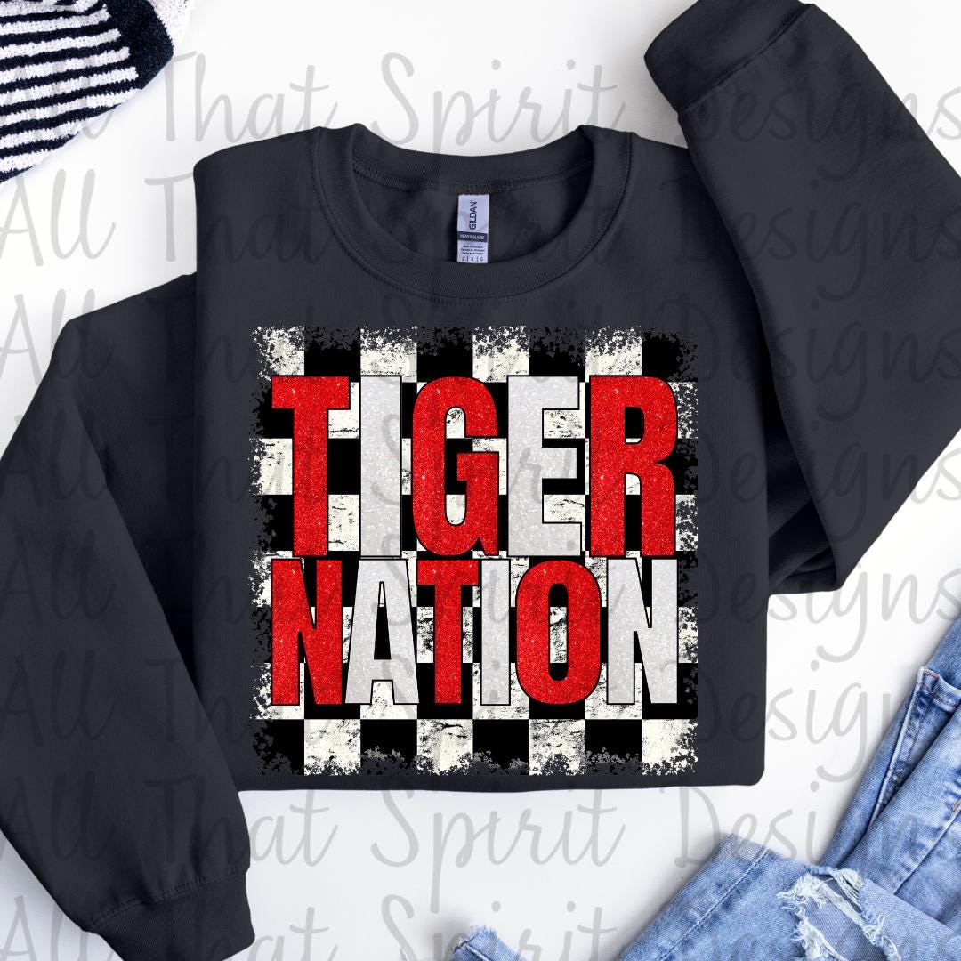 Glitter Mascot Tiger Nation Red White Black School Spirit PNG DTF ...