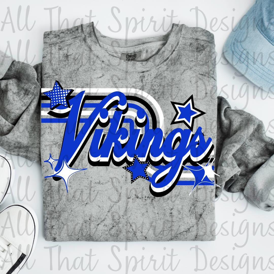 Mascot Retro Star Vikings Blue White Black School Spirit PNG DTF ...