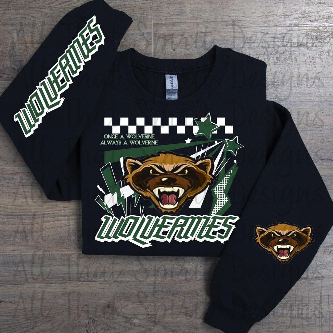 Mascot Wolverines Green White Black School Spirit PNG DTF Sublimation ...