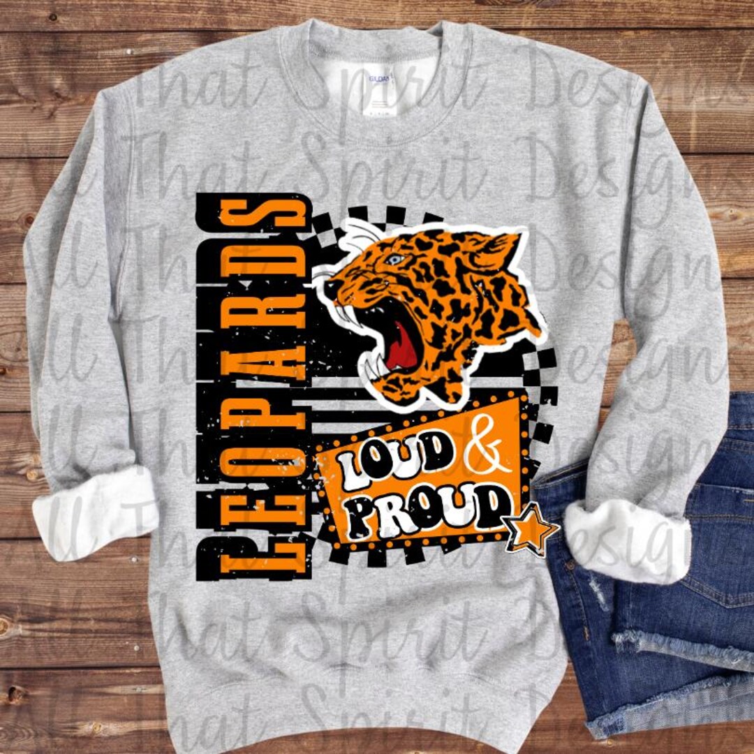 Loud Proud Mascot Leopards Orange White Black School Spirit PNG DTF ...