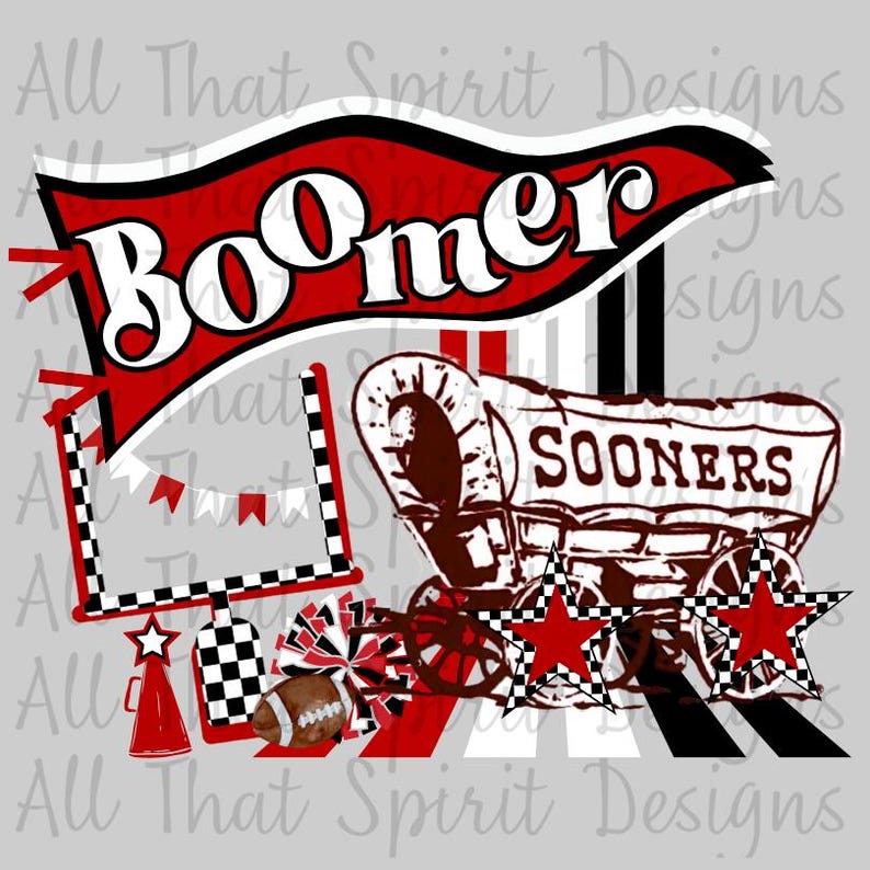 Mascot Pennant Boomer Red Crimson White Black School Spirit PNG DTF ...