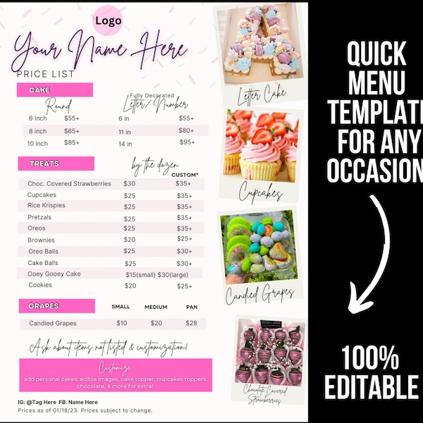 Editable Price List Template, Service Menu, Canva Template, Printable ...