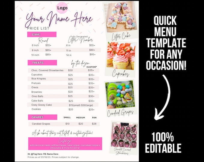 Menu and Price List Template for Your Small Business. Candied Fruit ...