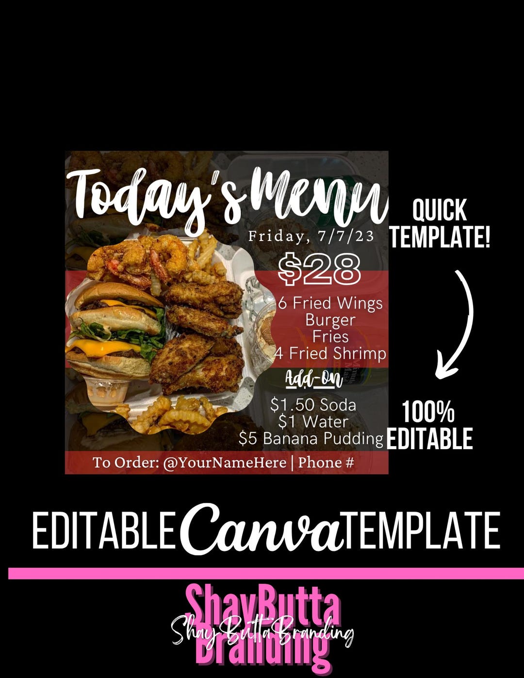Editable Food Menu | DIY Food Flyer - Canva Editable Template - Meals ...