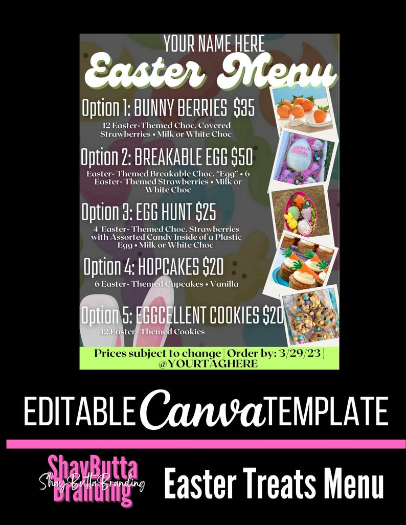 Editable Easter Menu DIY Food Flyer Canva Editable - Etsy