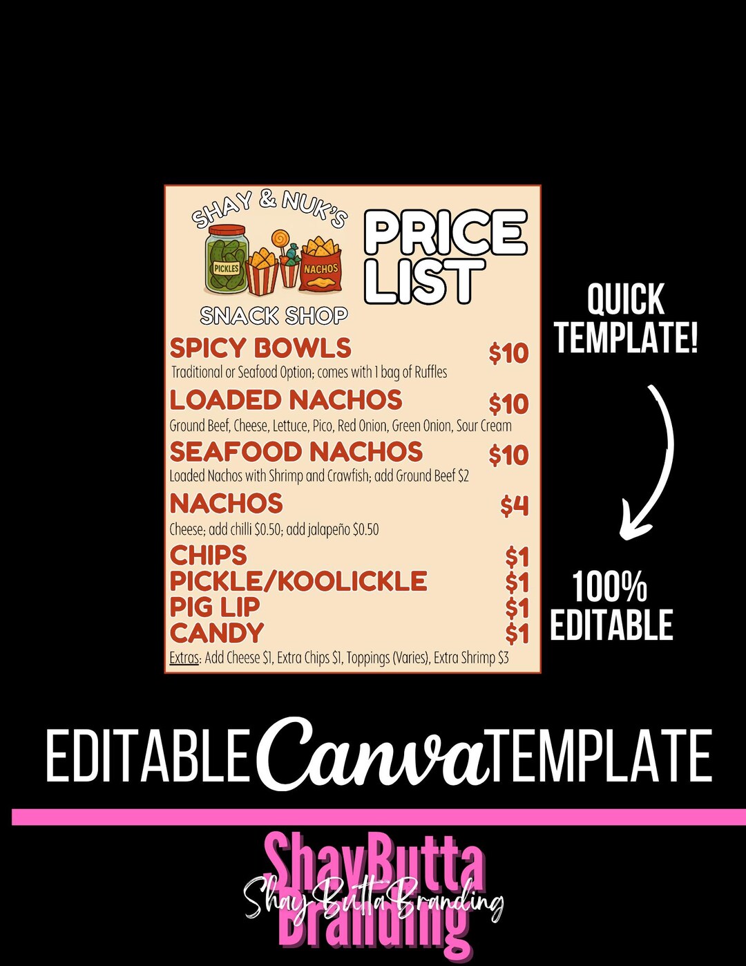 Editable Snack Shop Menu | DIY Food Flyer - Canva Editable Template ...