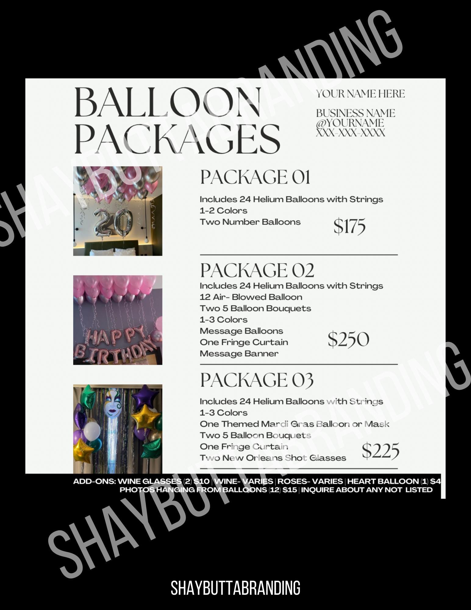Editable Balloon Packages List | DIY - Canva Editable Template - Hotel ...