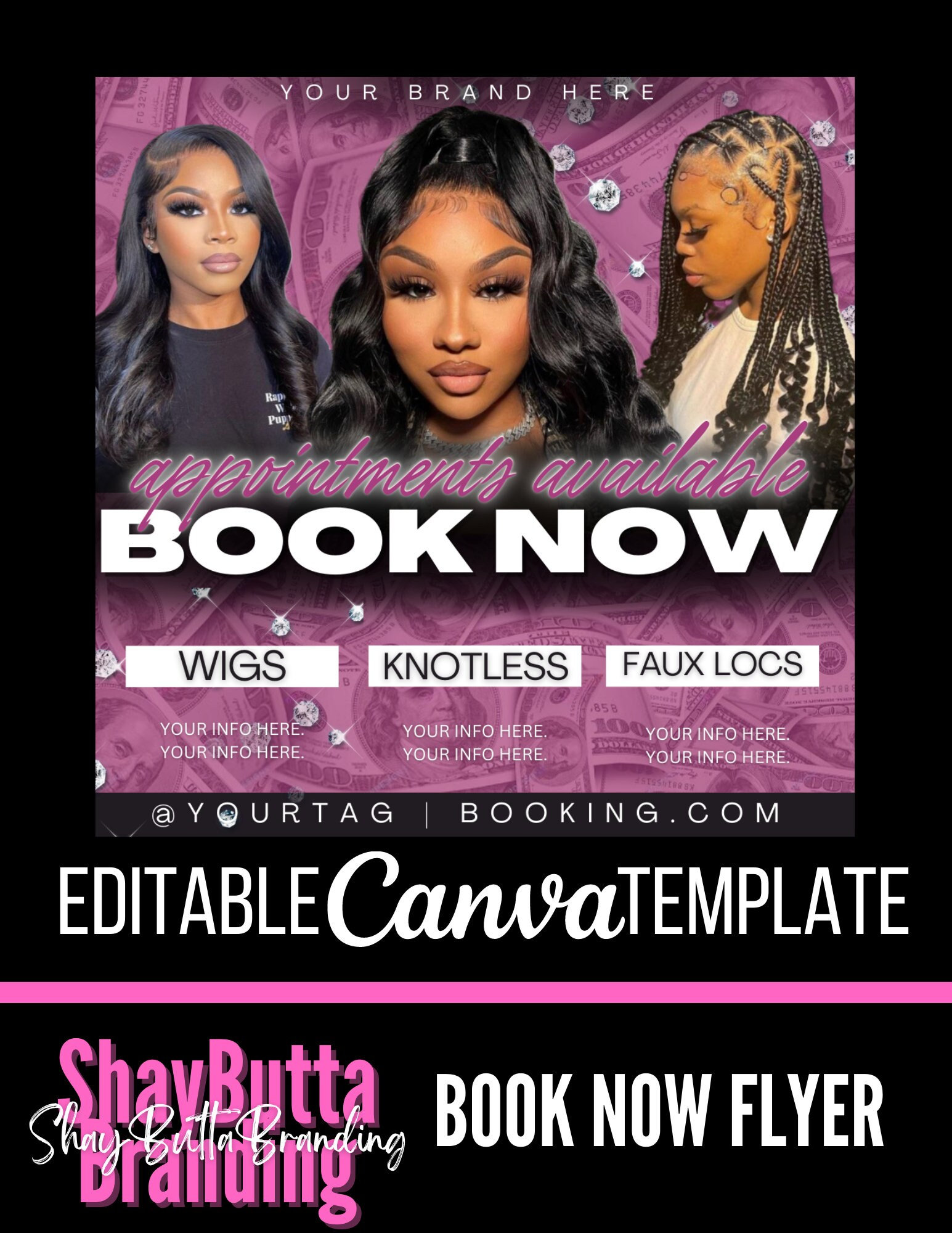 Pink Book Now Hair Flyer DIY Instagram Flyer Canva - Etsy
