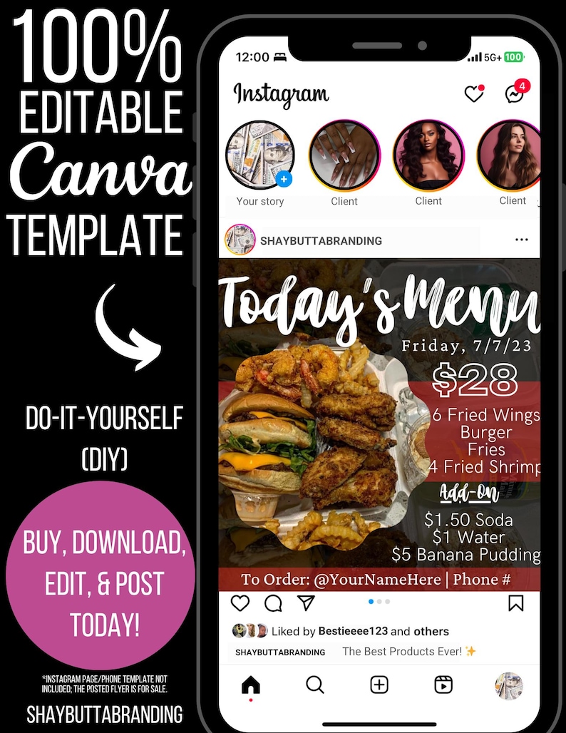 Editable Food Menu | DIY Food Flyer - Canva Editable Template - Meals ...