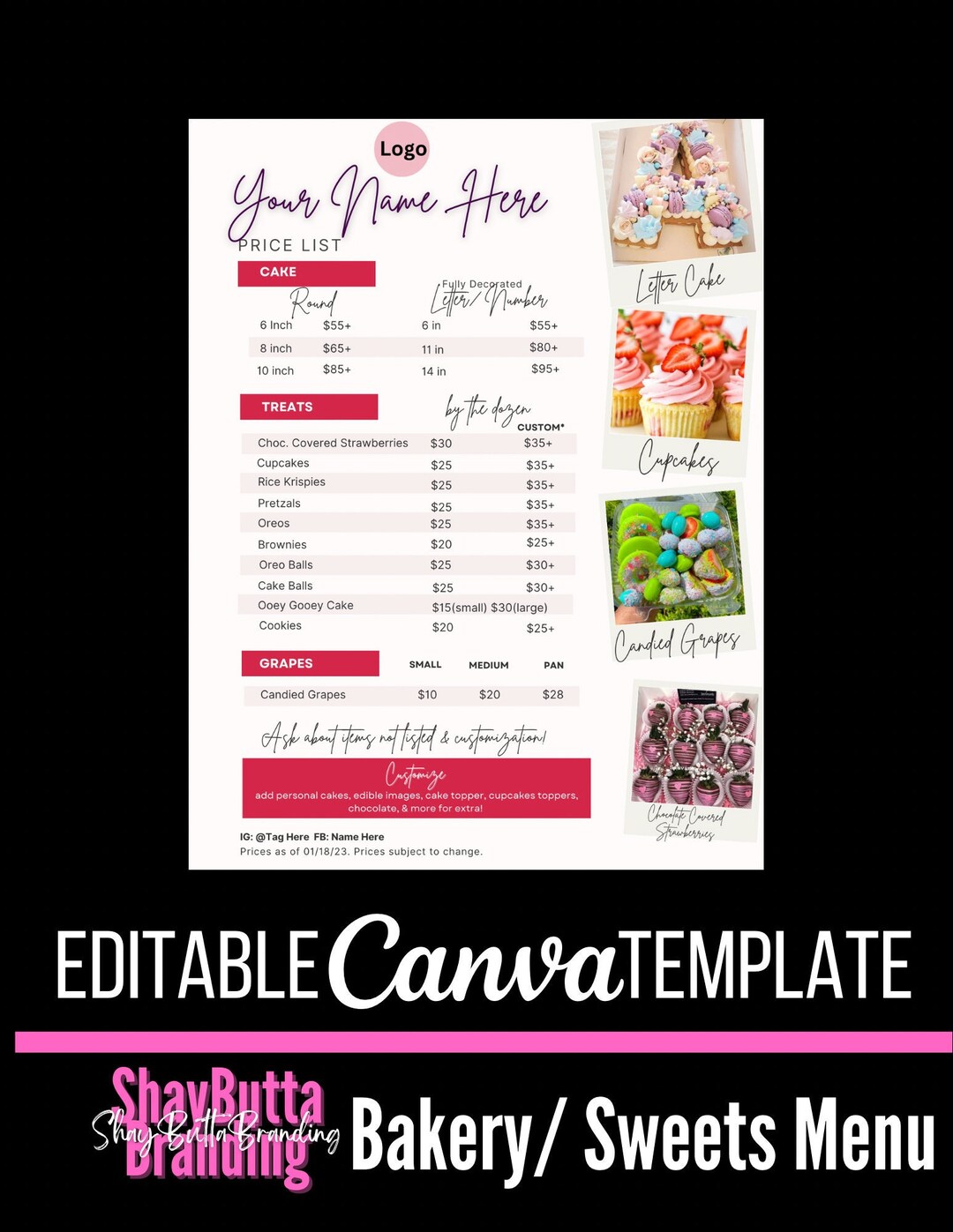 Editable Sweet Treats Menu | DIY Food Flyer - Canva Editable Template ...