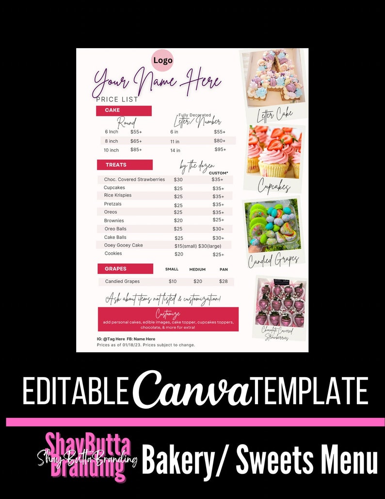 Editable Sweet Treats Menu DIY Food Flyer Canva Editable - Etsy