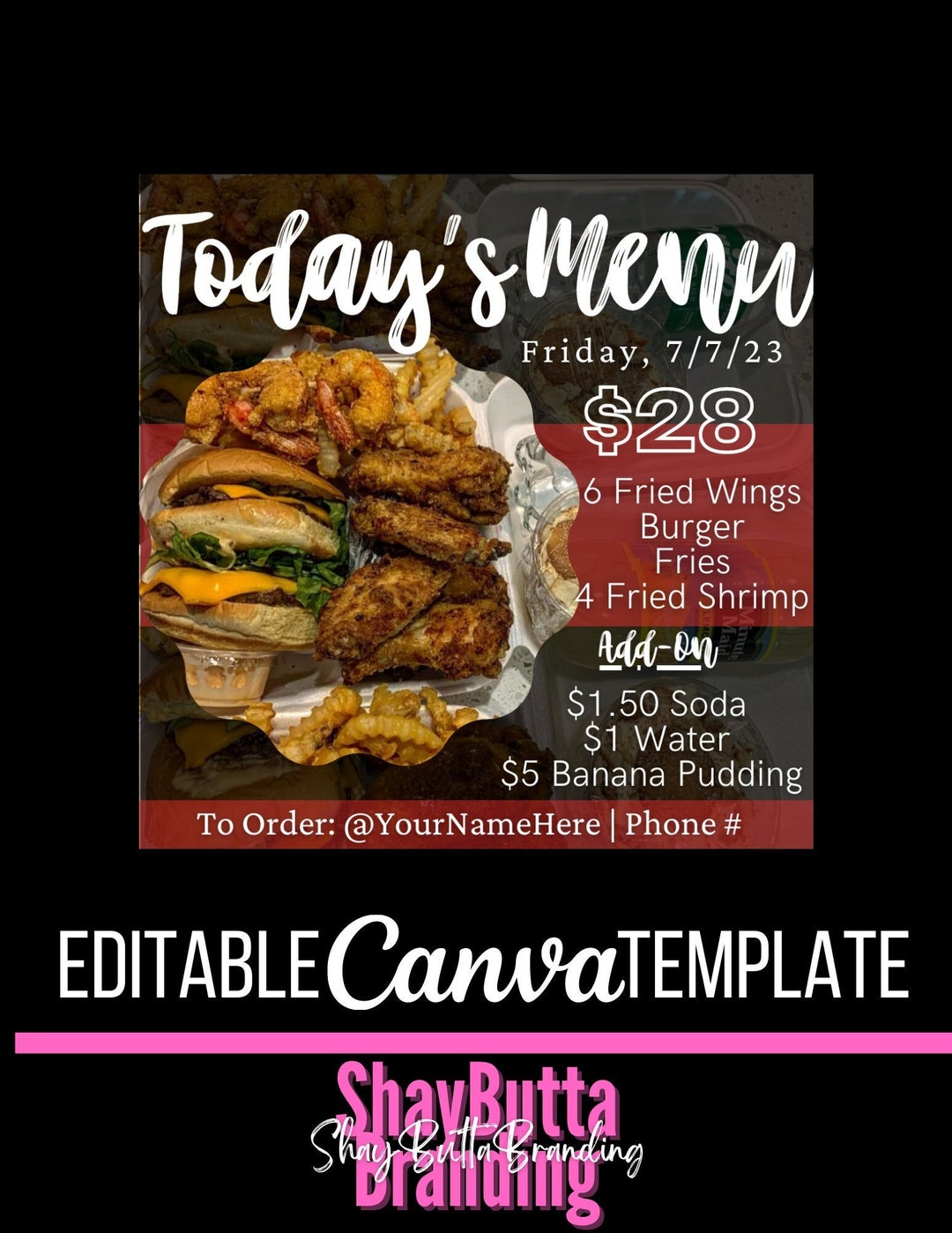 Editable Food Menu | DIY Food Flyer - Canva Editable Template - Meals ...