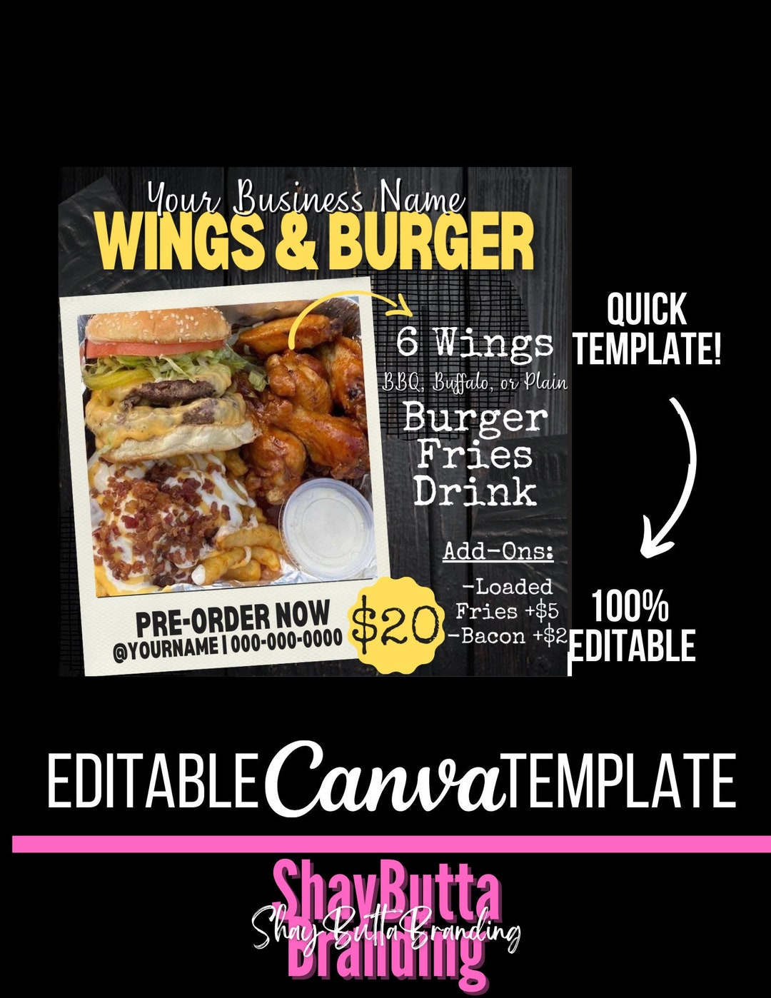 Editable Food Menu | DIY Food Flyer - Canva Editable Template - Meals ...