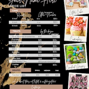 Editable Sweet Treats Menu “classy” | DIY Food Flyer - Canva Editable ...