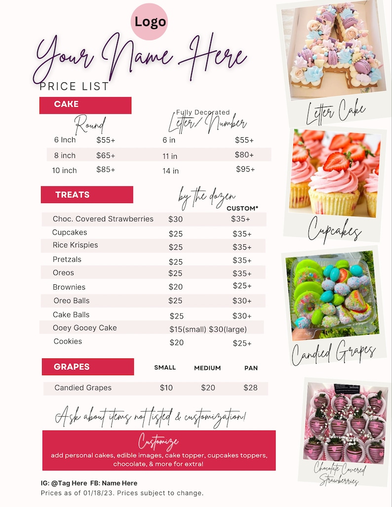 Editable Sweet Treats Menu DIY Food Flyer Canva Editable - Etsy