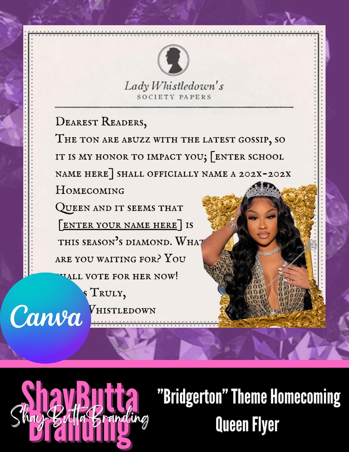 Editable Homecoming Queen Bridgerton Flyer Vote for Me - Etsy