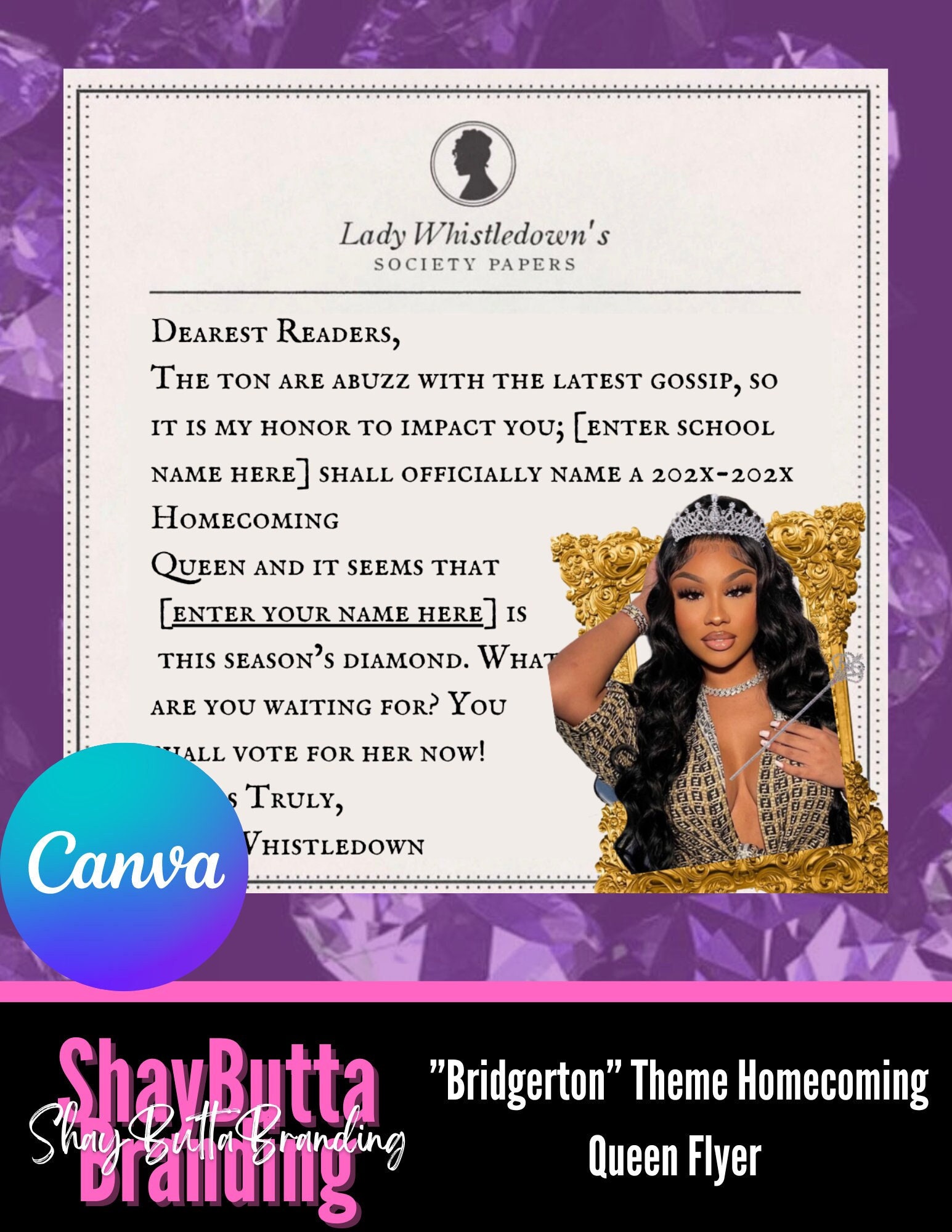 Editable Homecoming Queen Bridgerton Flyer | Vote for Me, Campaigning ...