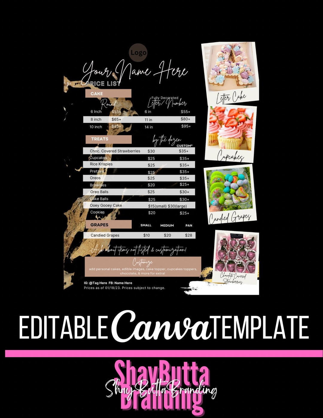 Editable Sweet Treats Menu “classy” | DIY Food Flyer - Canva Editable ...