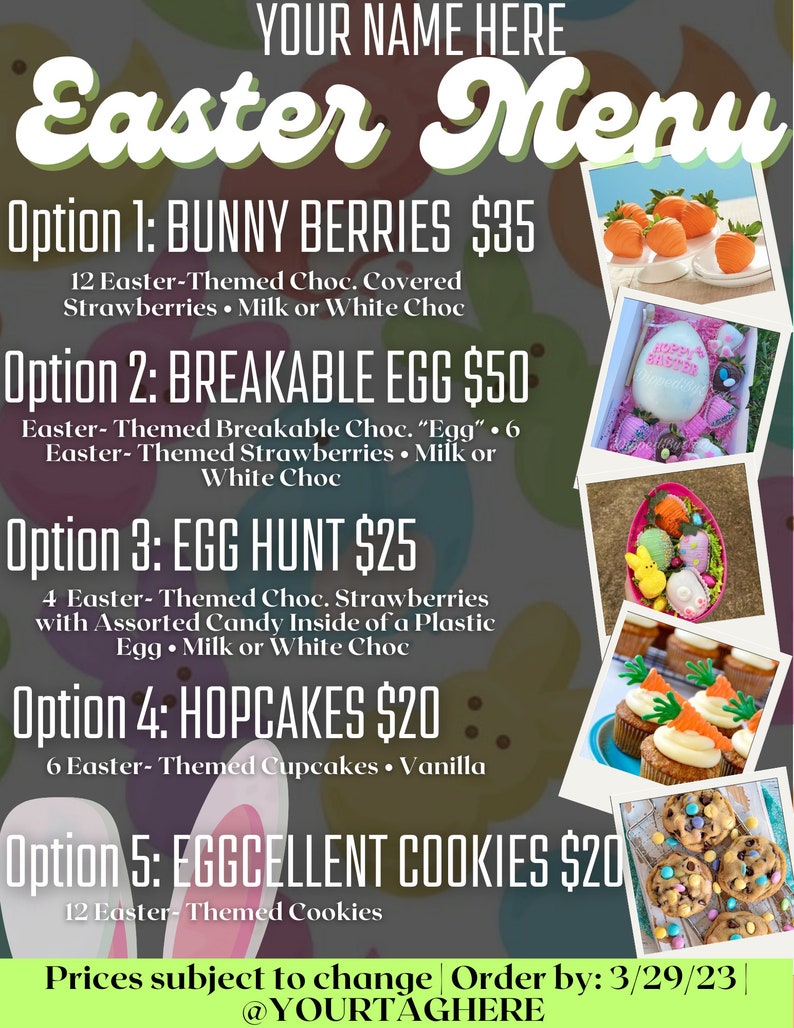 Editable Easter Menu DIY Food Flyer Canva Editable - Etsy