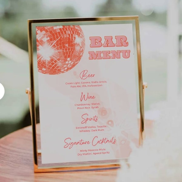 Disco Bar Menu Template - Etsy