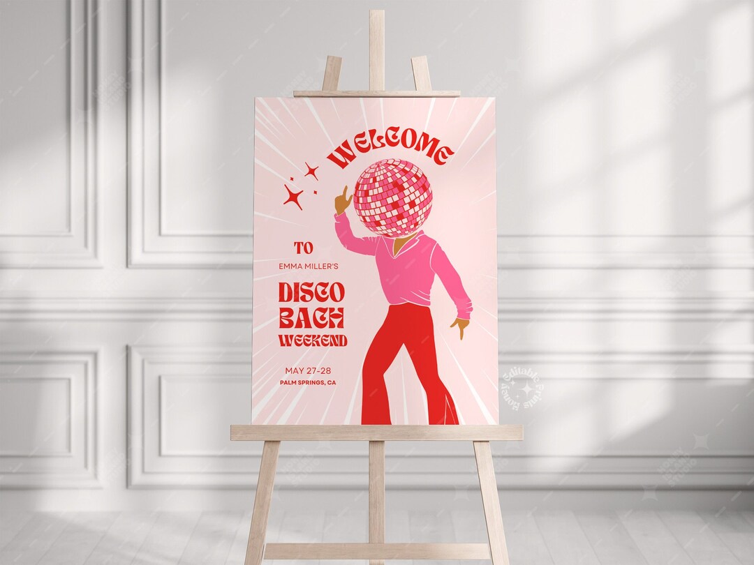 Disco Welcome Sign Template, Man 70's Disco Party Banner, Trendy Retro ...