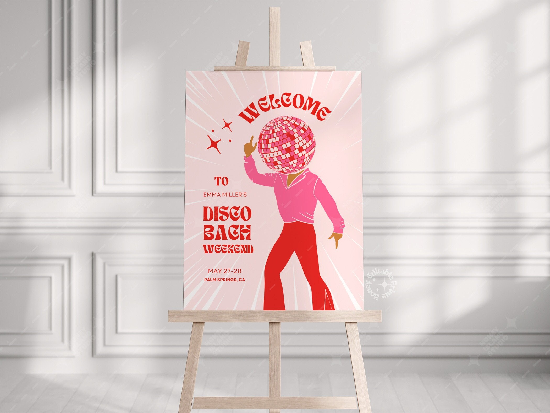Disco Welcome Sign Template, Man 70's Disco Party Banner, Trendy Retro ...