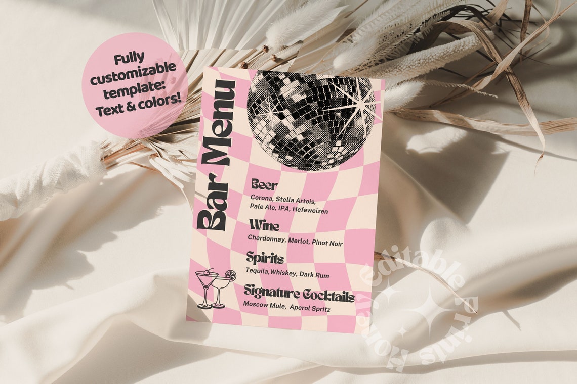 Disco Bar Menu Template, Trendy Retro Disco Drinks Menu Template, Disco ...