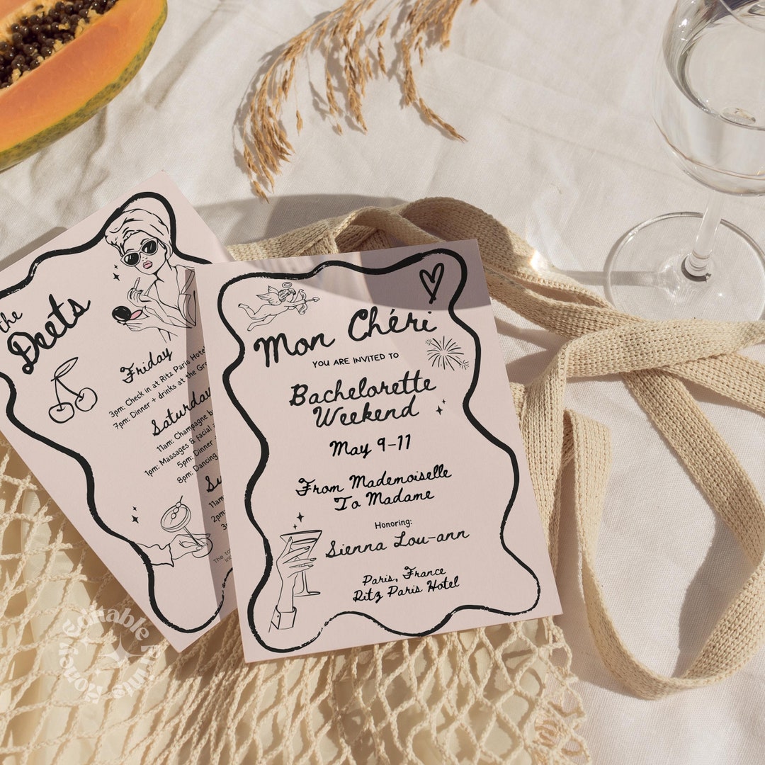 Paris Bachelorette Itinerary Invitation: Whimsical Hand-drawn Editable ...