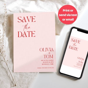 Red Save the Date Template, Modern Save the Date Editable, Custom ...