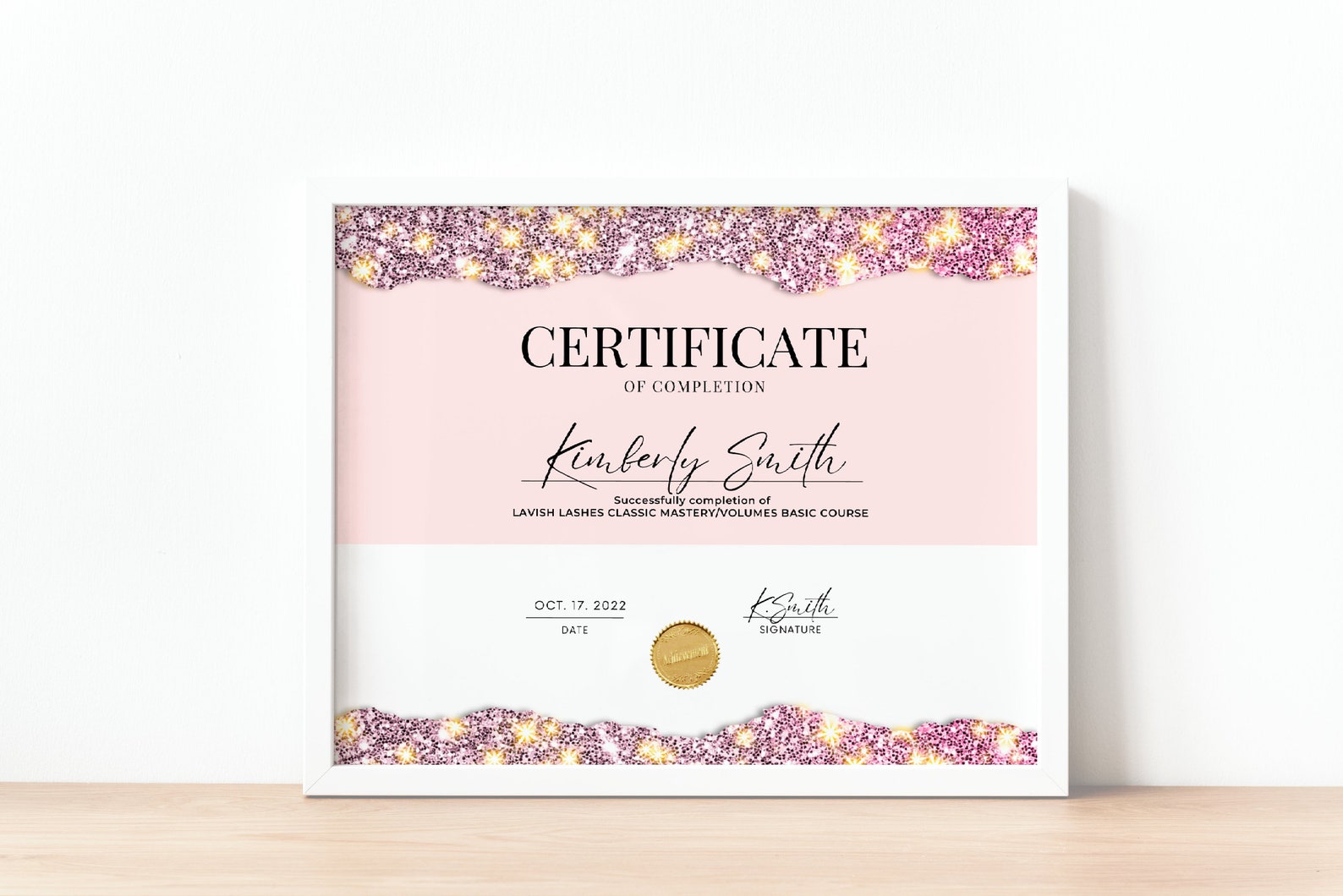 Editable Certificate of Completion Template Glitter Custom - Etsy