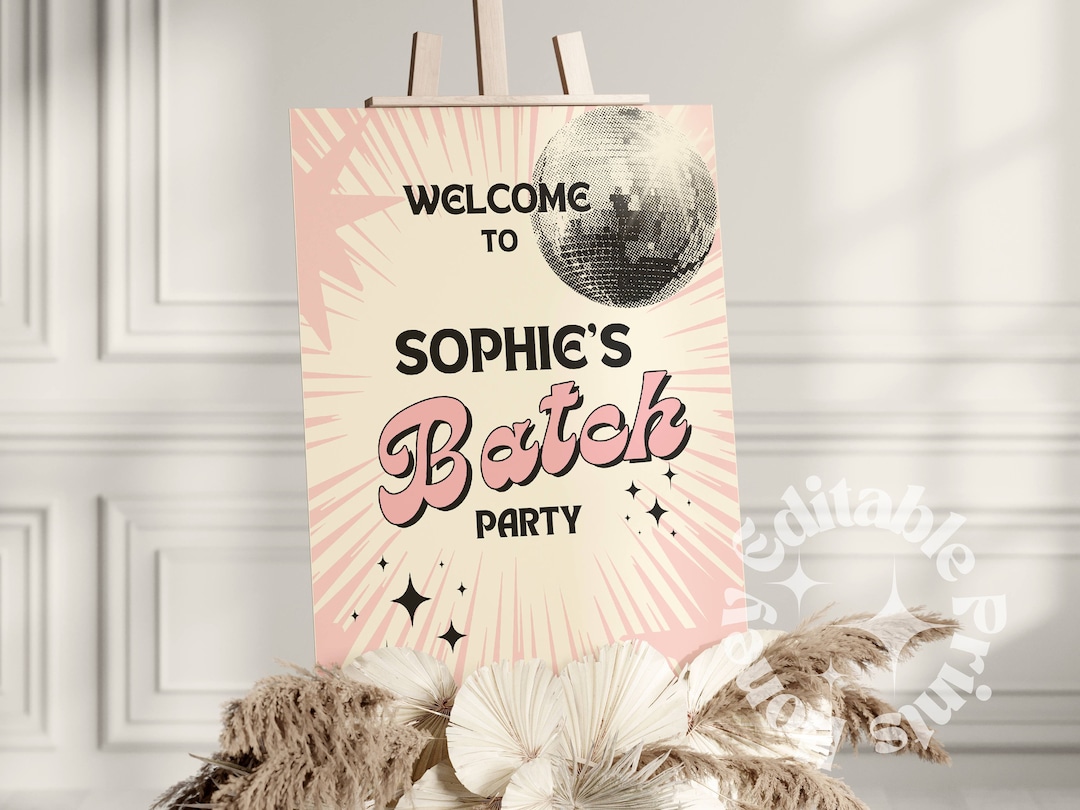 Disco Party Welcome Sign Template, Pink Bachelorette Party Banner, 70's ...